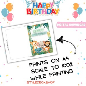 Happy Birthday Jungle Animal Kids Card,digital Download,print at Home ...