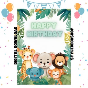 Happy Birthday Jungle Animal Kids Card,digital Download,print at Home ...