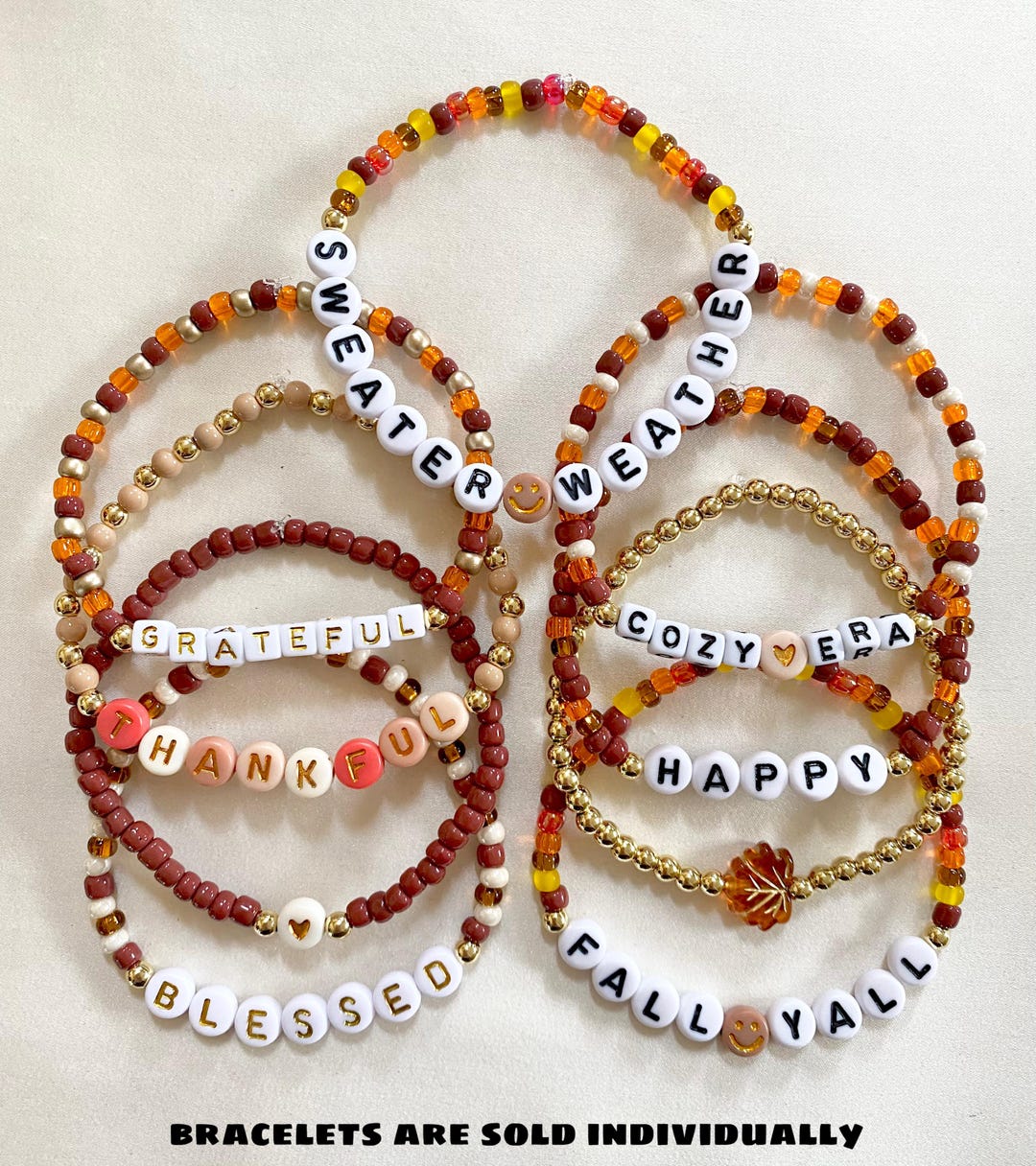 Fall Beaded Bracelets, Grateful Bracelet, Thankful Bracelet, Blessed ...