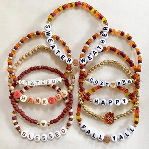 Fall Beaded Bracelets, Grateful Bracelet, Thankful Bracelet, Blessed ...
