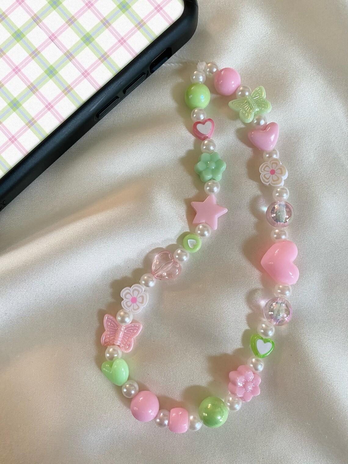 Pastel Pink and Green Phone Charm Strap - Etsy