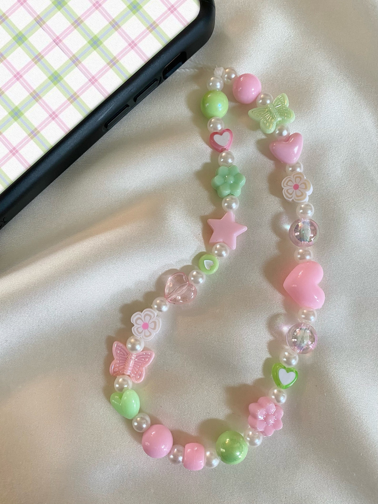Pastel Pink and Green Phone Charm Strap - Etsy