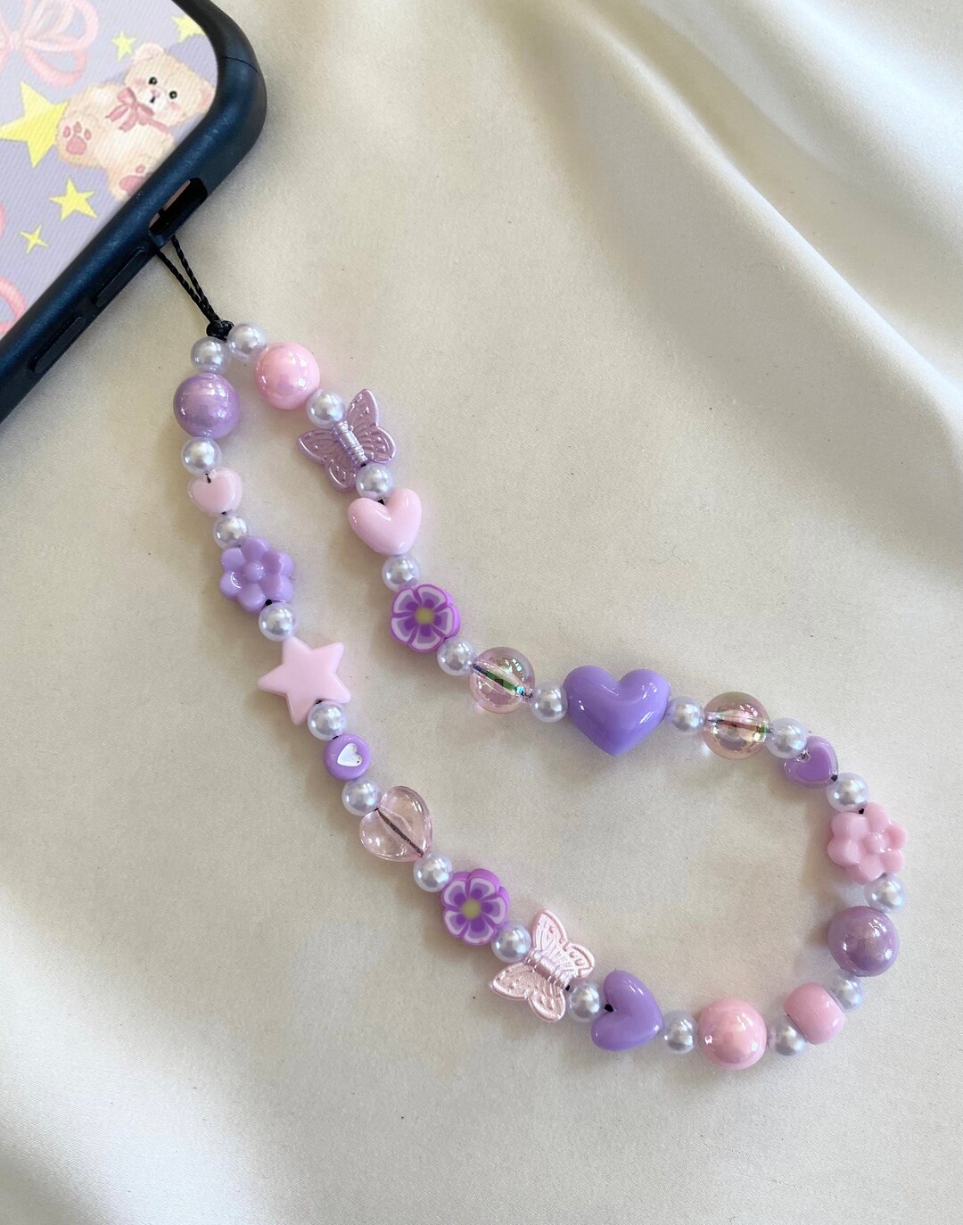 Pink and Purple Pearl Phone Charm Strap - Etsy