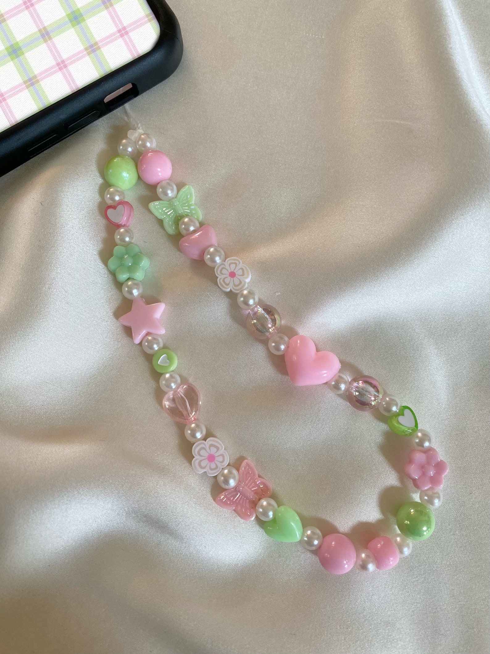 Pastel Pink and Green Phone Charm Strap - Etsy