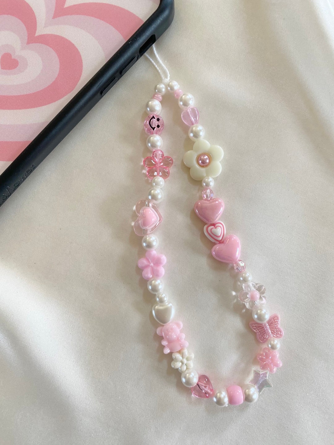 Pink and Beige Pearl Phone Charm Strap/coquette Phone Charm Strap - Etsy