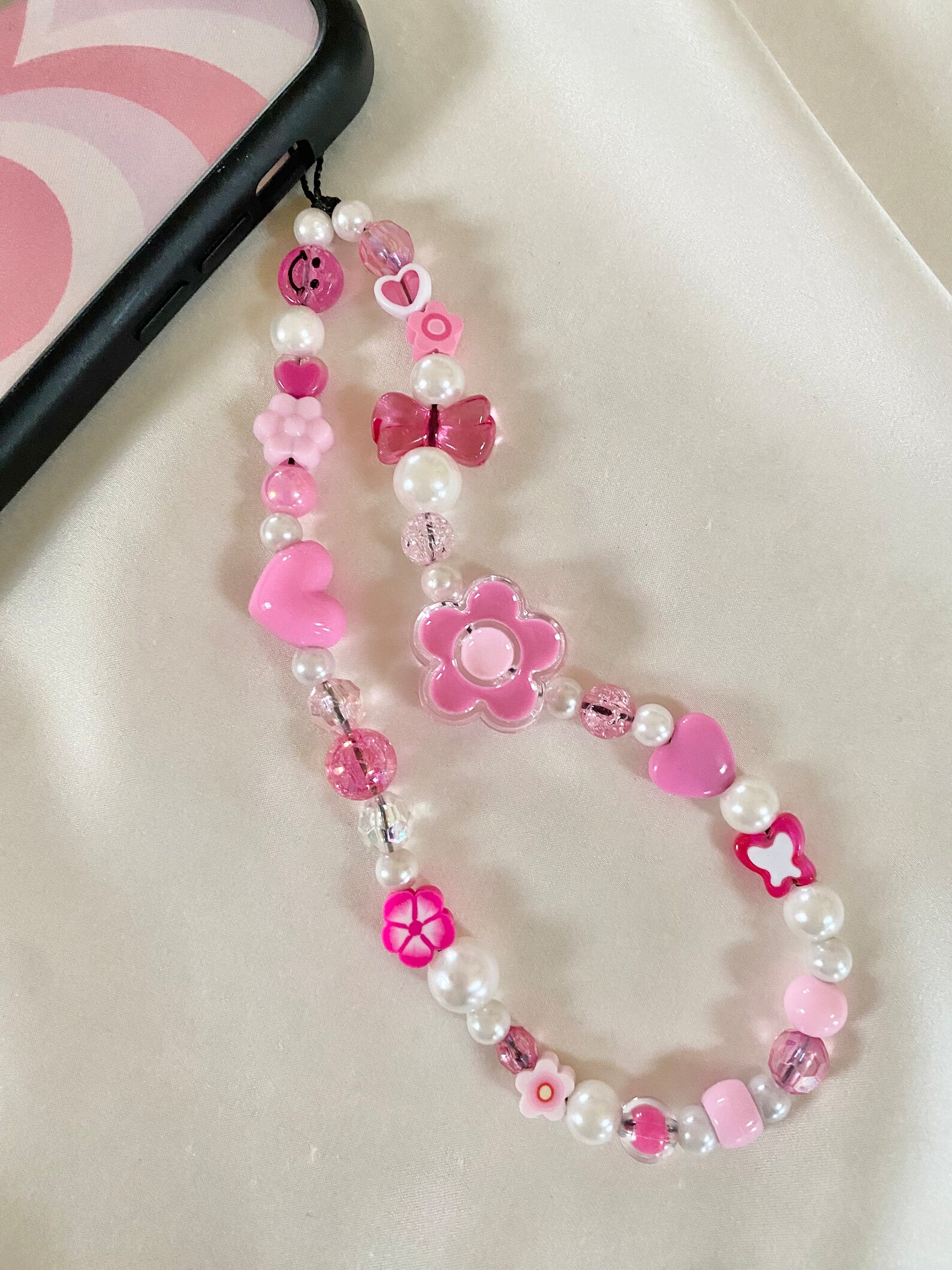 Pink Flower Power Phone Charm Strap - Etsy
