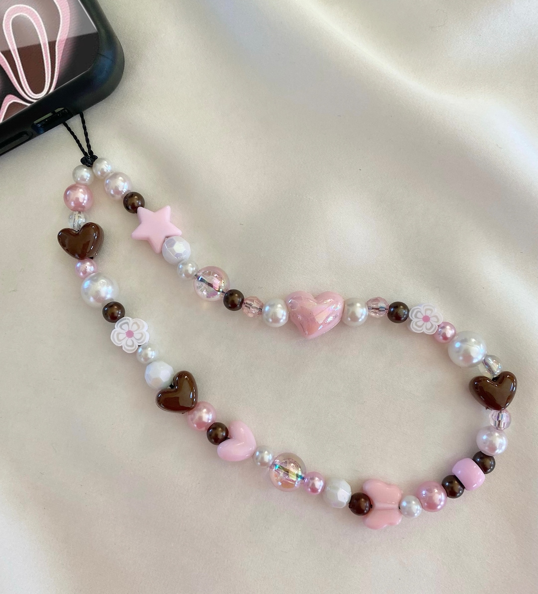 Pink and Brown Phone Charm Strap - Etsy