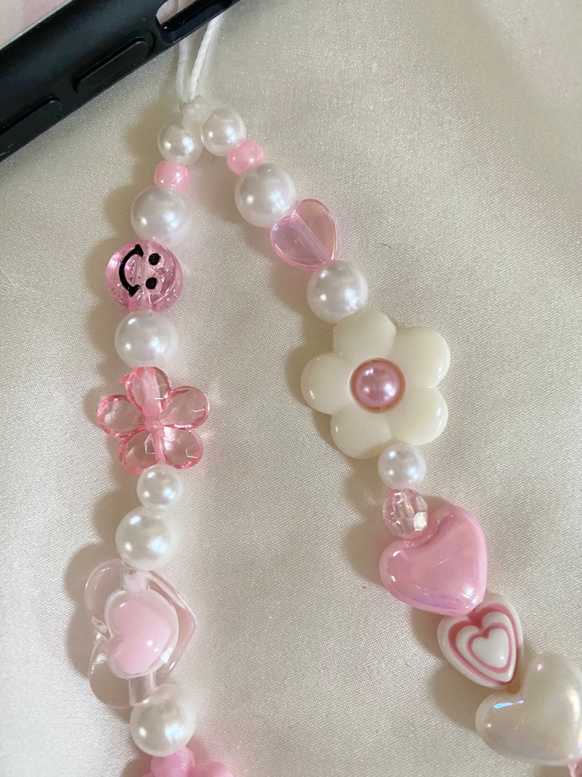 Pink and Beige Pearl Phone Charm Strap/coquette Phone Charm - Etsy