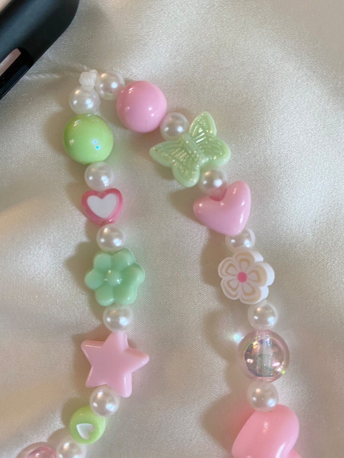Pastel Pink and Green Phone Charm Strap - Etsy