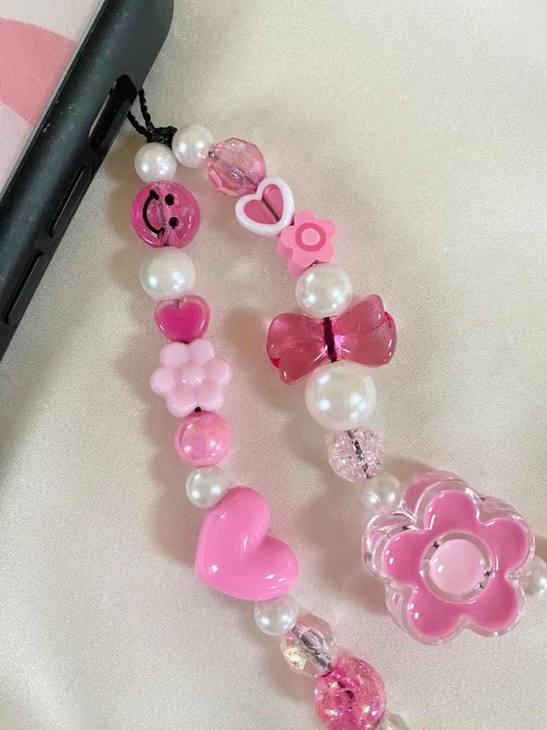 Pink Flower Power Phone Charm Strap - Etsy