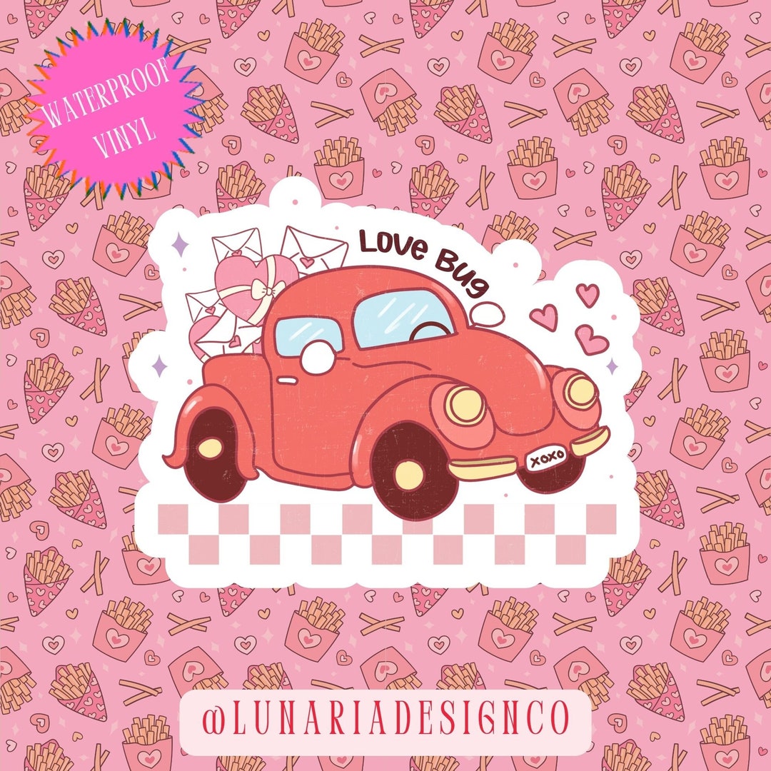 Love Bug Sticker, Valentines Day Sticker, Retro Bug Valentine Sticker ...