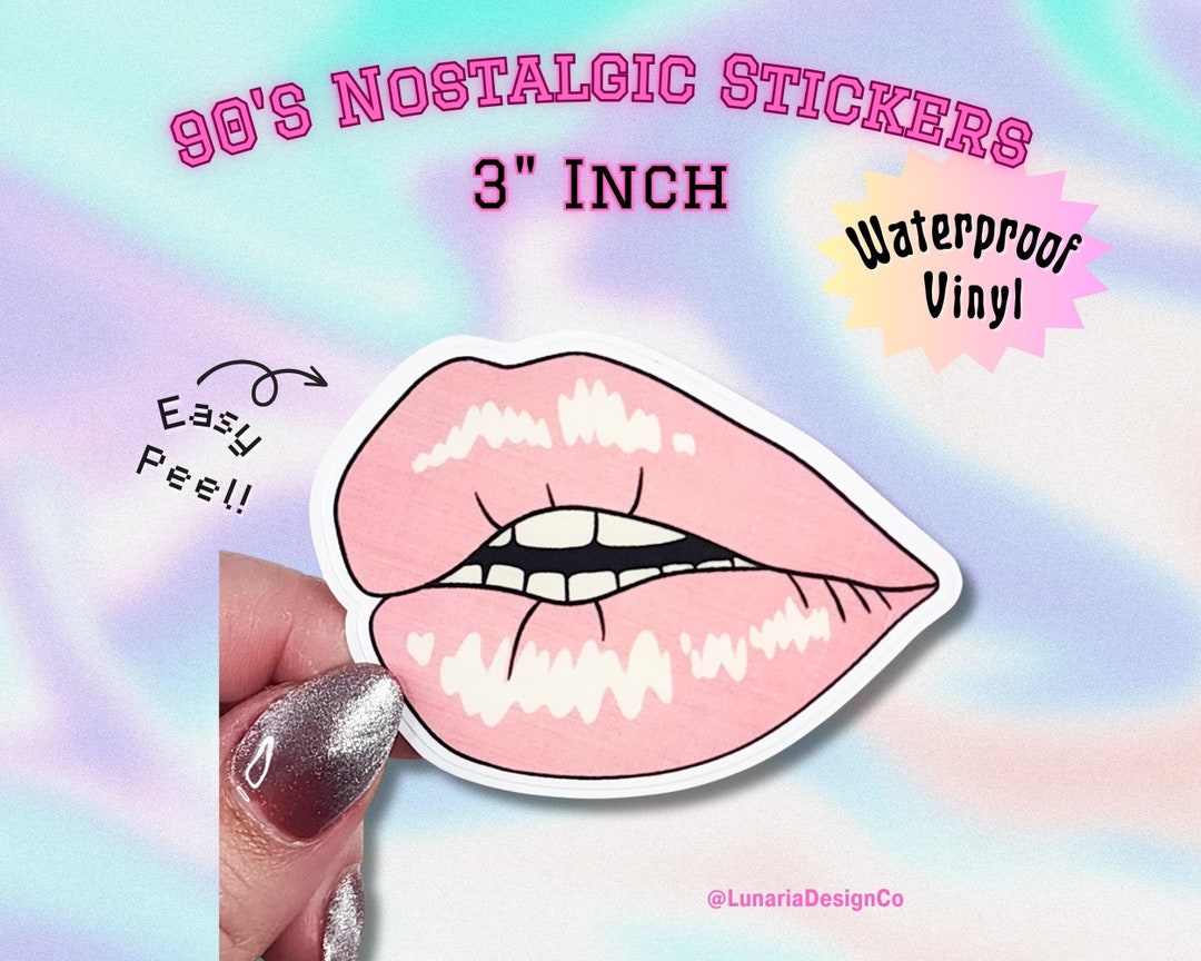 3" 90s Pink Lips Waterproof Sticker, Retro 90's Nostalgia Sticker ...