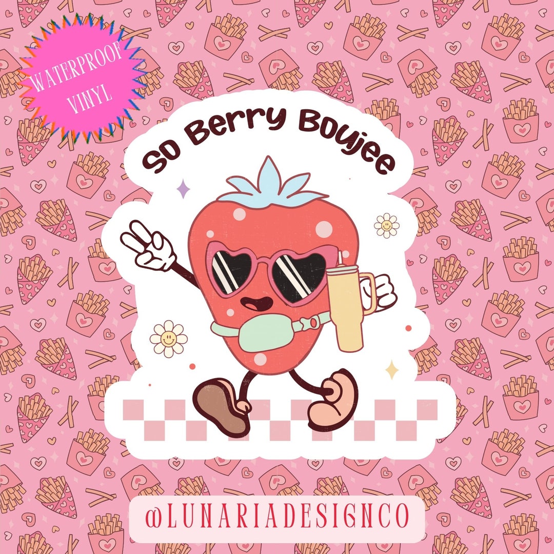 Berry Boujee Strawberry Sticker, Strawberry Girl Sticker, Hippie Fruit ...