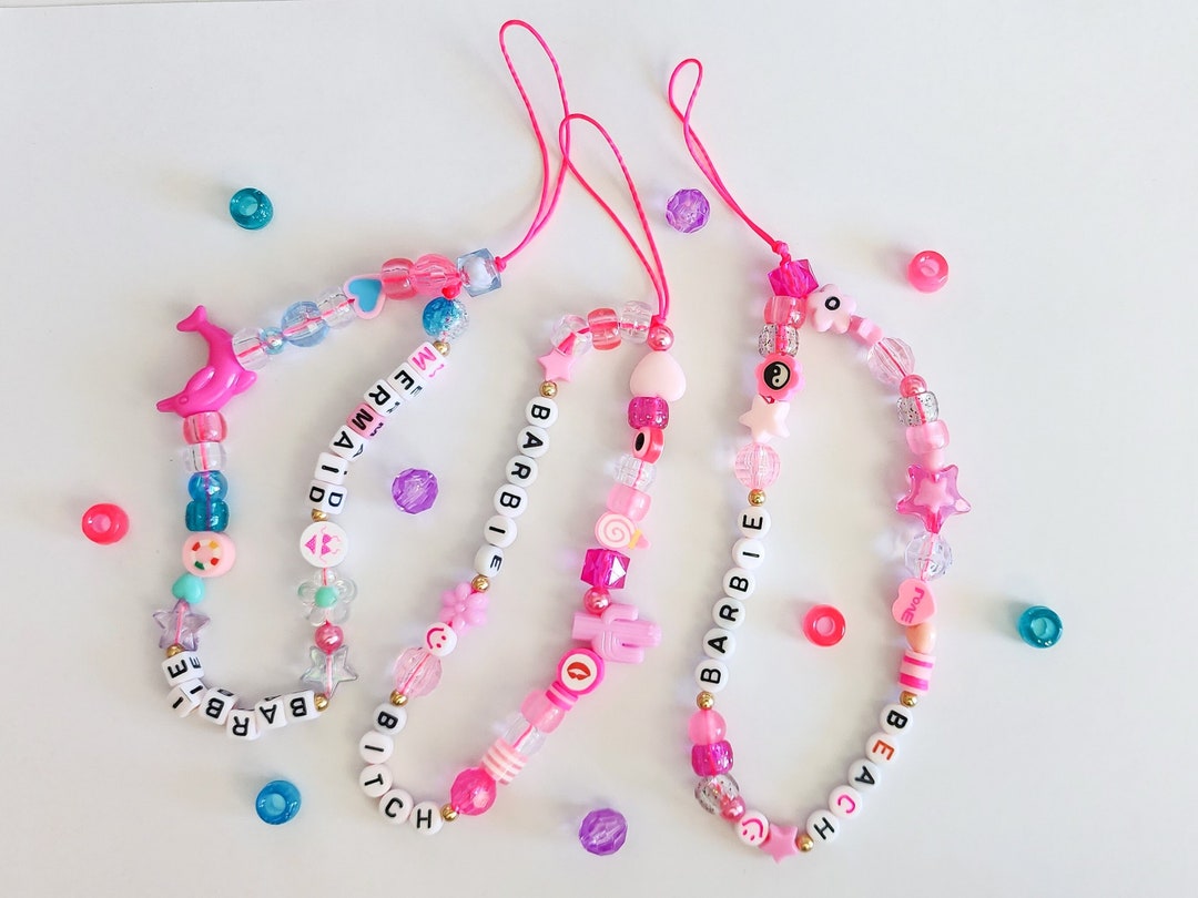 Hot Pink Custom Phone Charm, Personalized Beaded Phone Charm, Custom ...