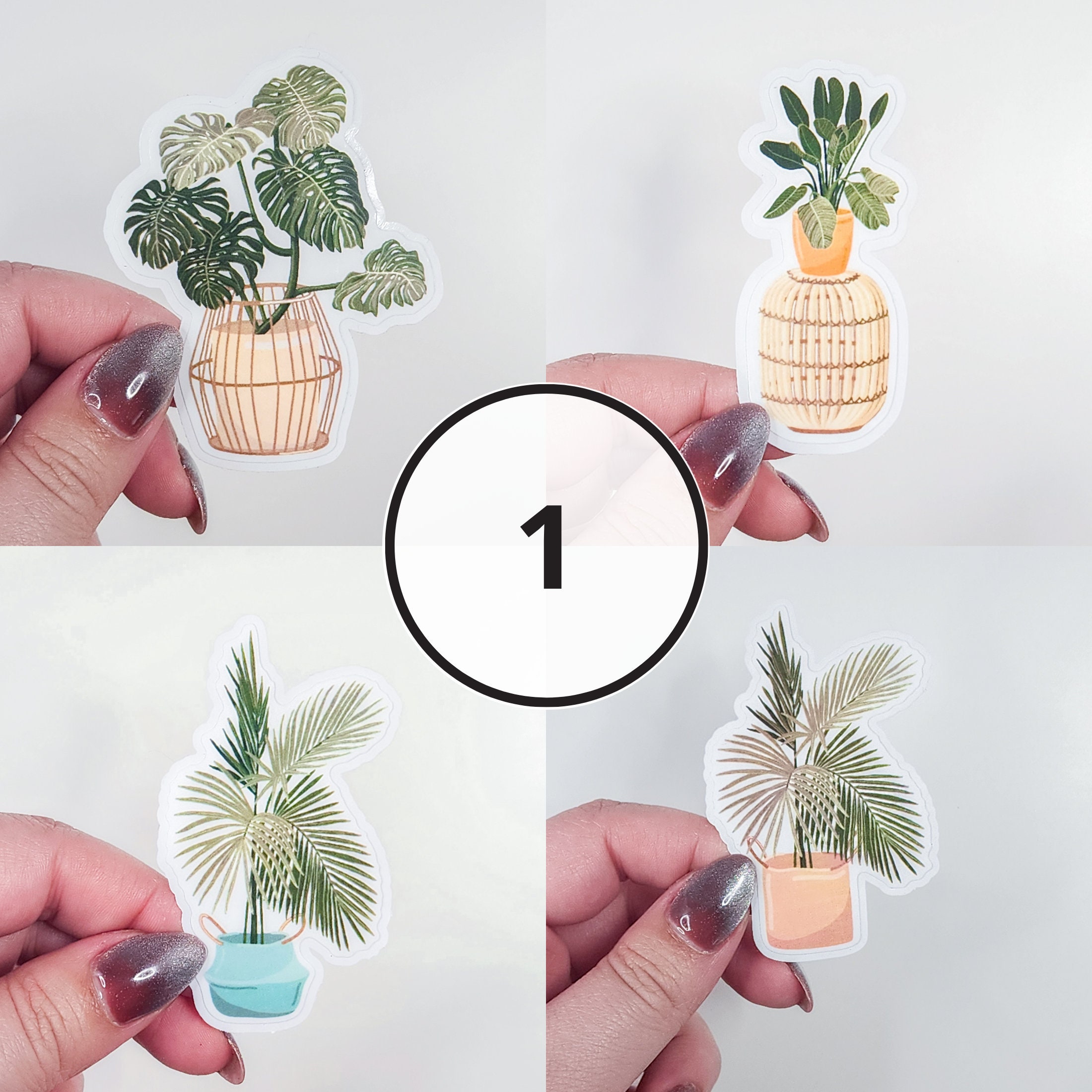 5 Pack 3" Plant Glossy Vinyl Waterproof Stickers, 3" Boho House Plant ...