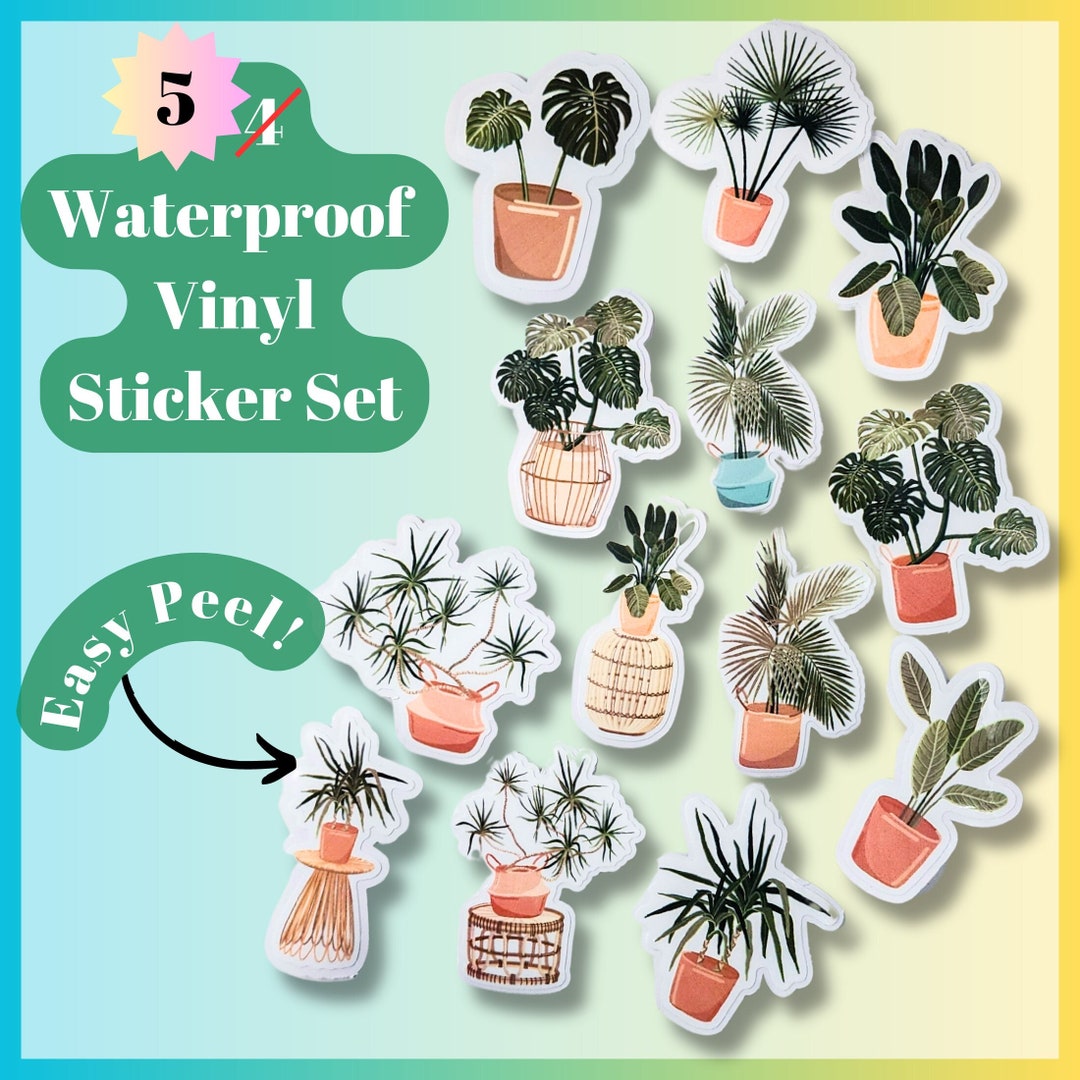 5 Pack 3" Plant Glossy Vinyl Waterproof Stickers, 3" Boho House Plant ...