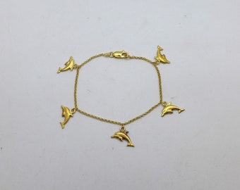 Dolphin Bracelet in 14k Solid Yellow Gold Ladies Estate Bracelet With 7 ...