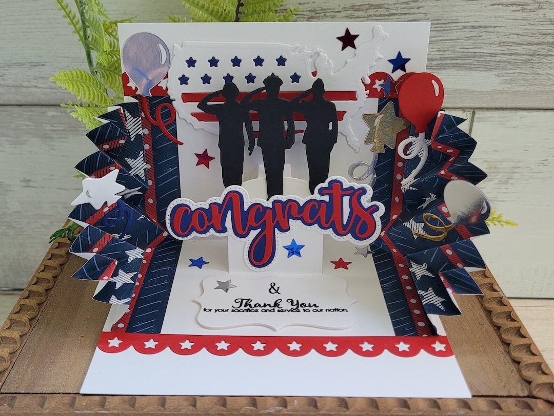 Military Retirement Card: Handmade Patriotic 3-D Pop-up - Etsy