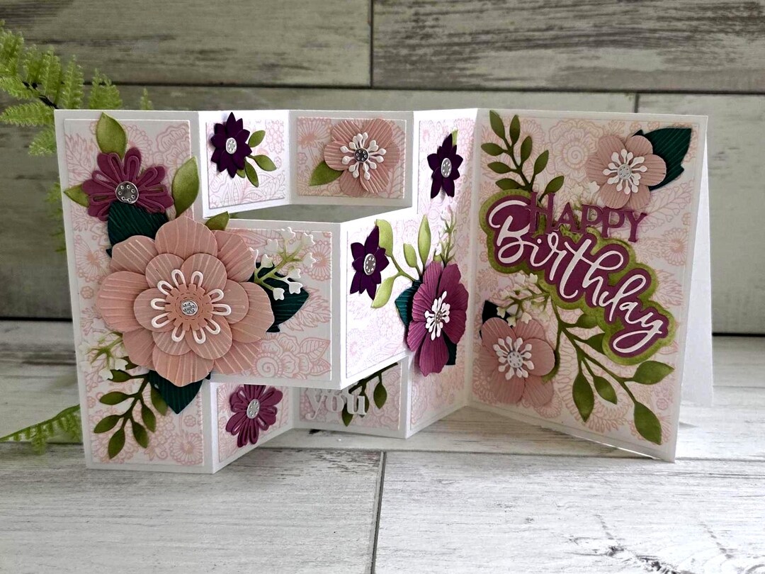Handmade Floral Birthday Card: Unique Fold-open Design - Etsy