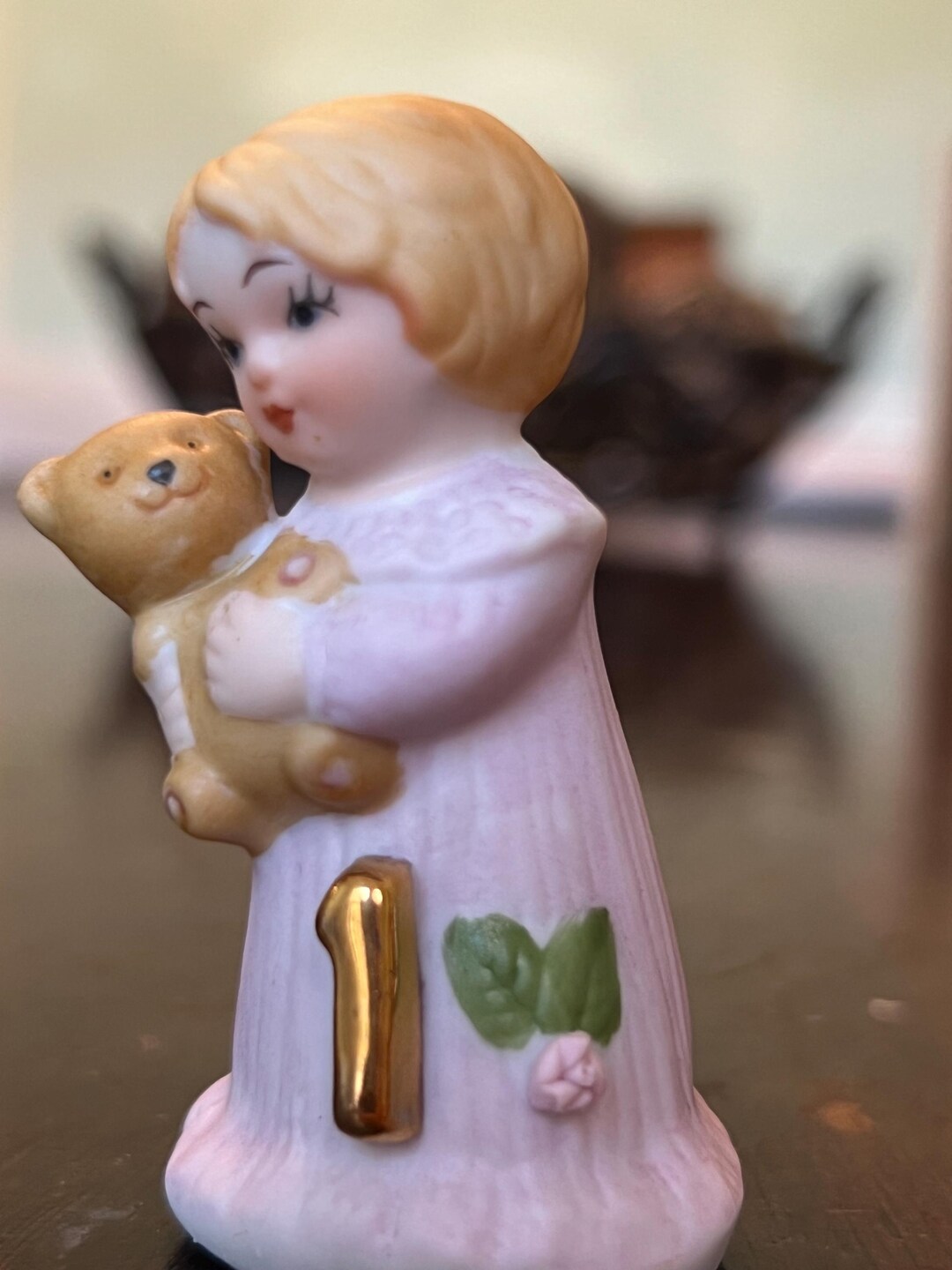 1st Birthday Milestone Porcelain Figurine - Blonde Hair Baby Girl With ...