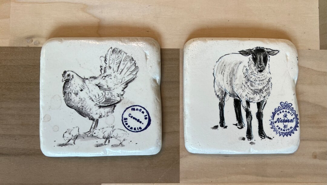 Chad Barrett Signed Rustic Farmhouse Stone Cork Coaster Chicken Lamb - Etsy