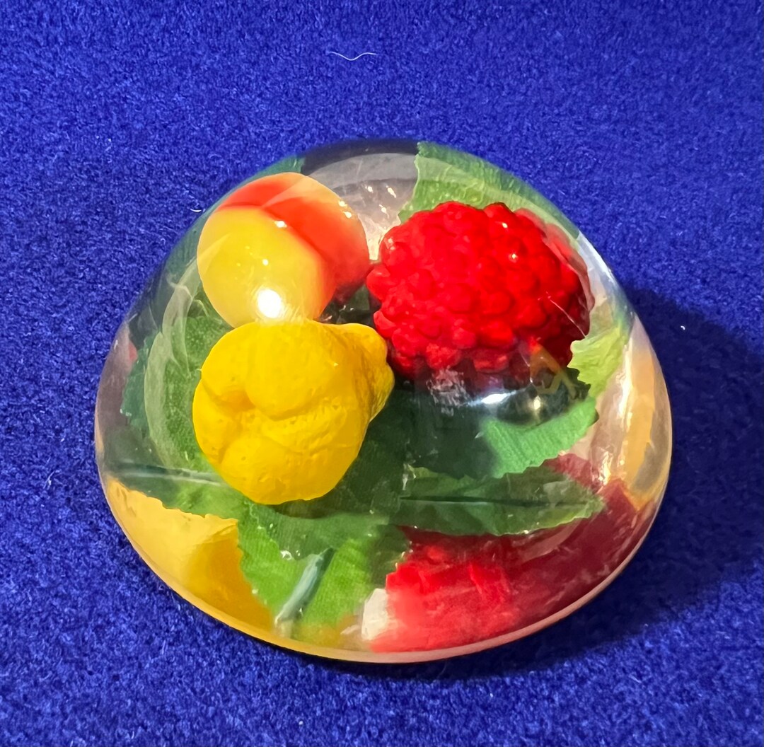 Vintage Lucite Half Sphere Peach, Raspberry & Pear Compote Lid ...
