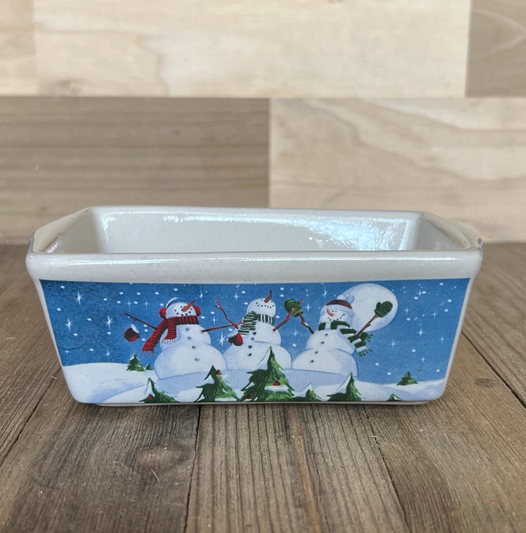 Nantucket Mini Loaf Snowmen Stoneware Dish - Etsy