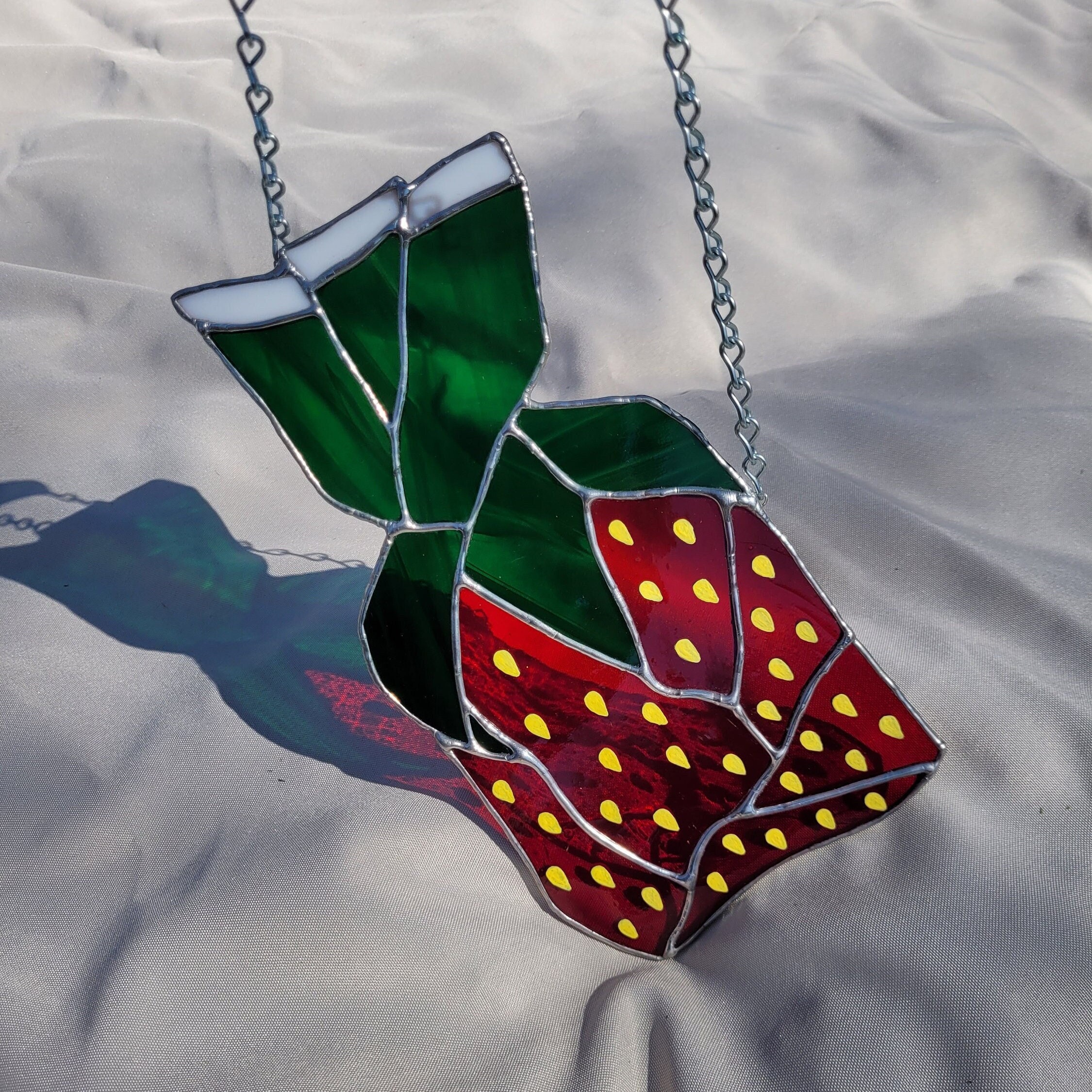Strawberry Candy Stained Glass Suncatcher, Glass Art, Fruit Stained ...