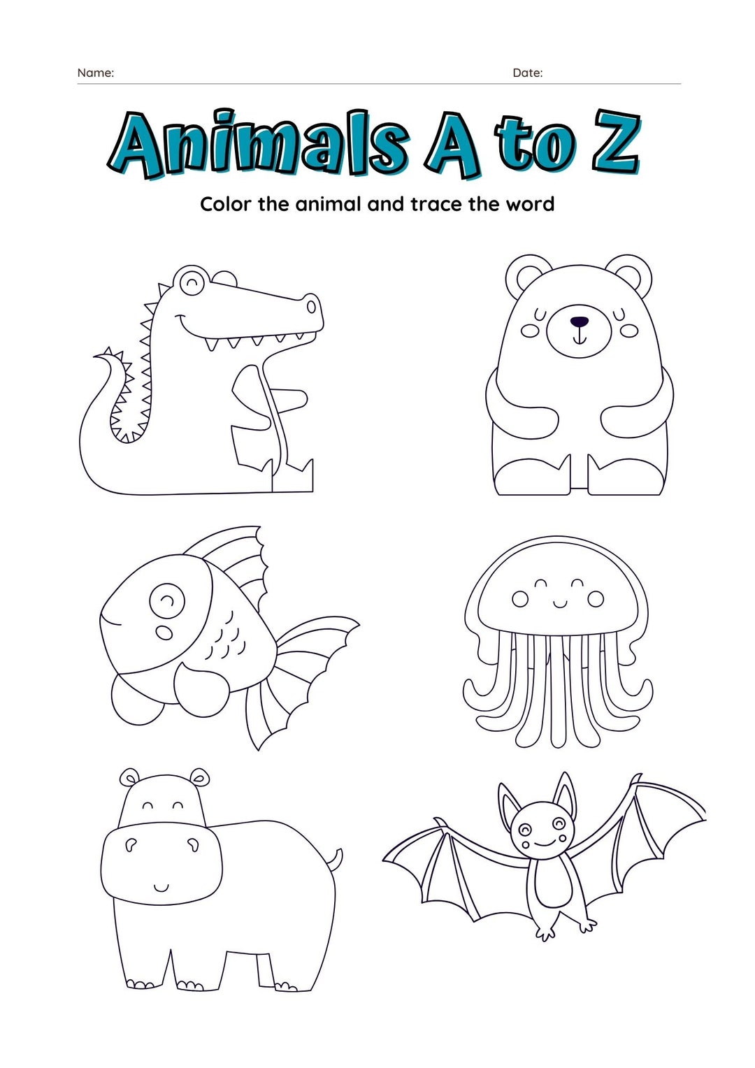 Animal Alphabet ABC Coloring & Tracing Worksheets - Learn With A to Z ...