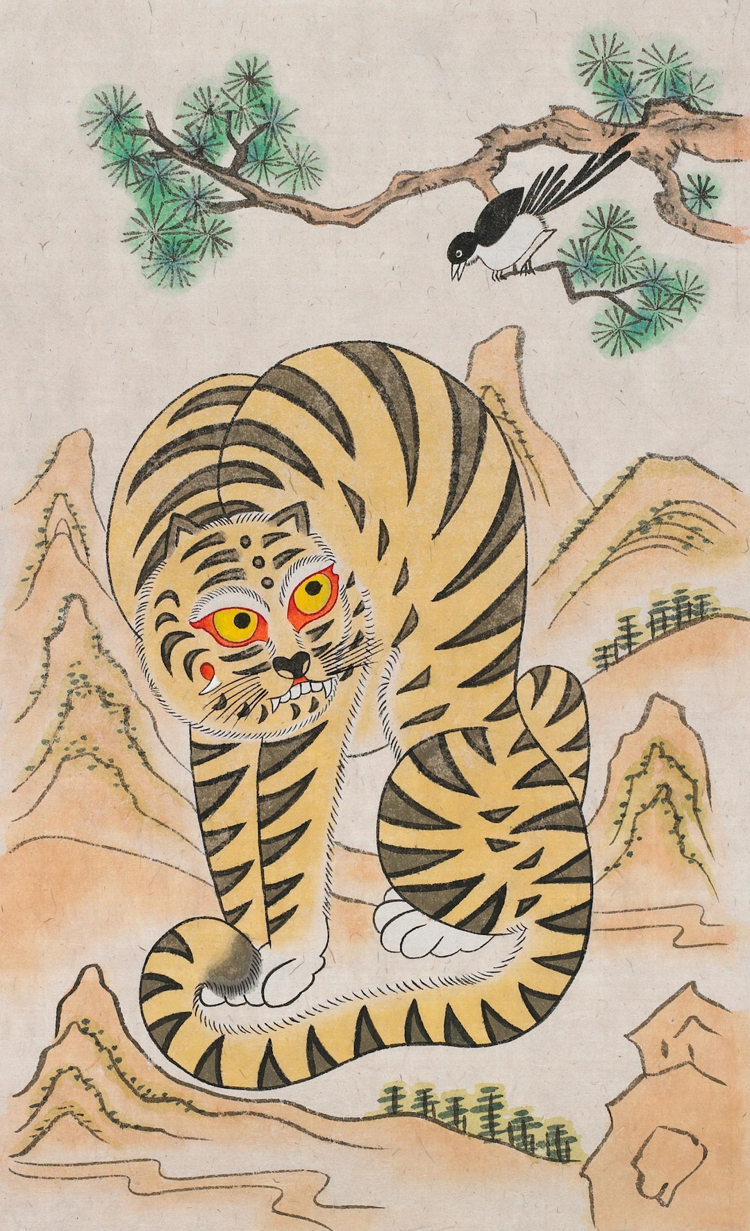 Korean Tiger Painting: Minhwa Folk Art Print (digital Download A4 PNG ...