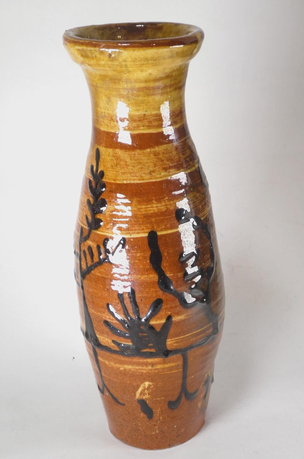 Vintage Slipware Revival Art Pottery Vase 11" Tree Pattern - Etsy