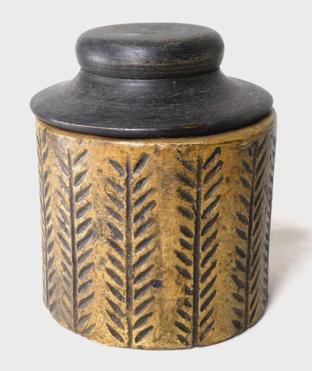 Primitive Stone Age Design Biscuit Barrel Wood Lid Plaster Jar - Etsy