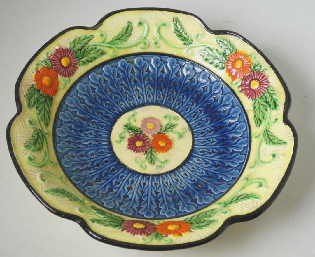 Vintage Japanese Maruhon Ware Dish K Post 1950 Floral Blue Red Yellow ...