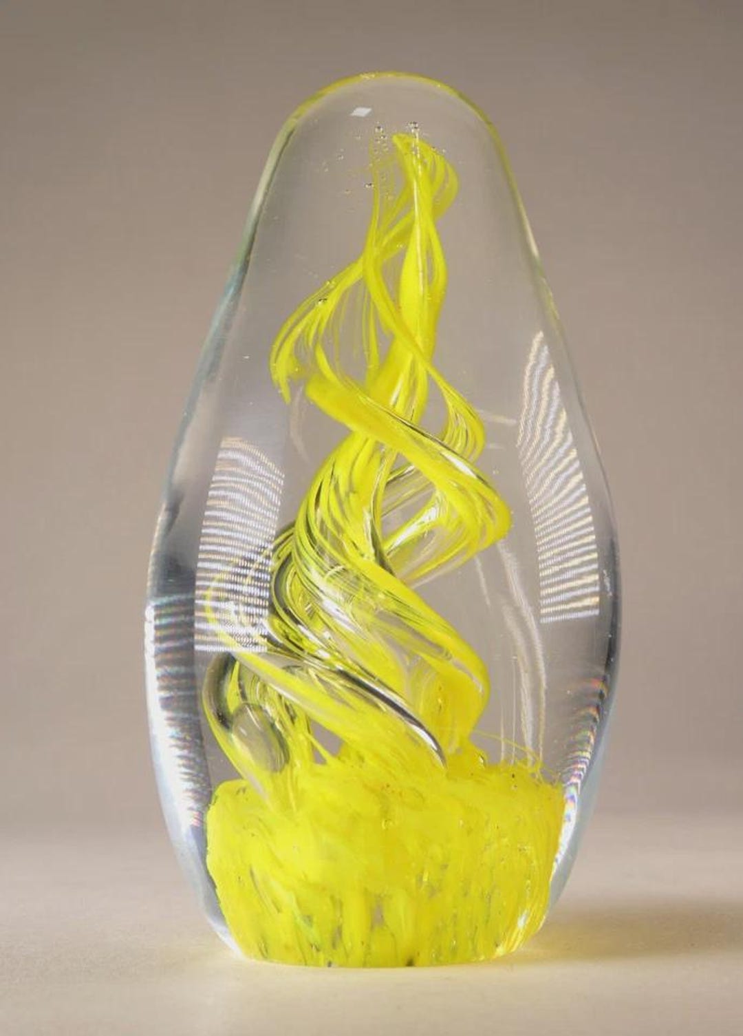 Glass Paperweight Yellow Twist Tower Murano Style Controlled Bubble - Etsy