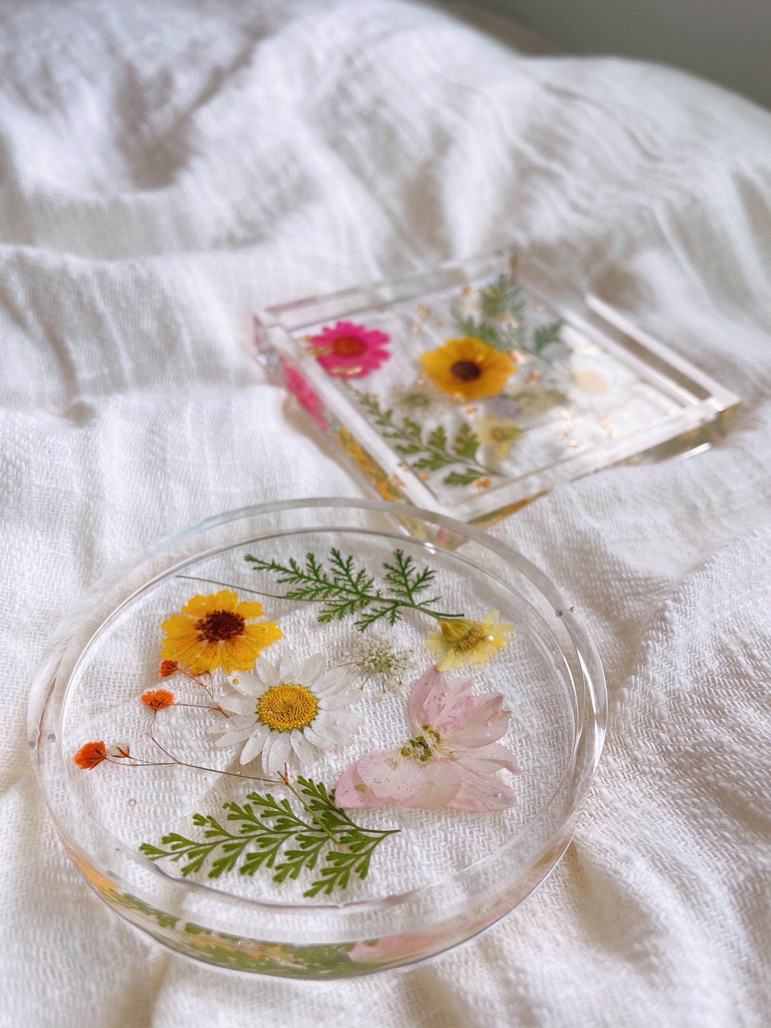 Custom Clear Resin Coasters Dried Flowers Floral Gold Flakes - Square ...