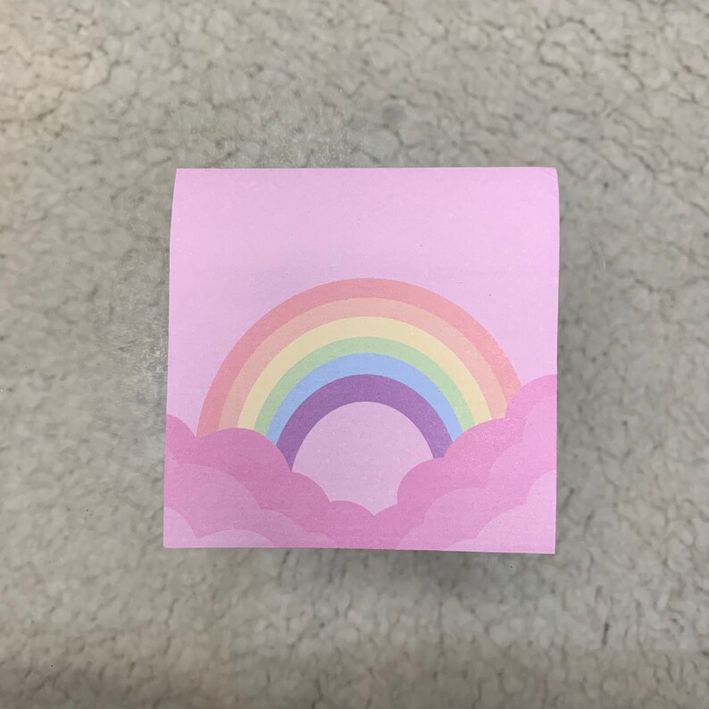 Rainbow Sticky Note 3x3 Inch Pink Clouds - Etsy