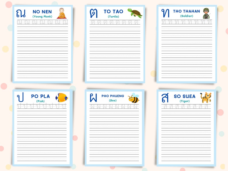 Thai Alphabets (44 Consonants + 32 Vowels) Handwriting Practice ...
