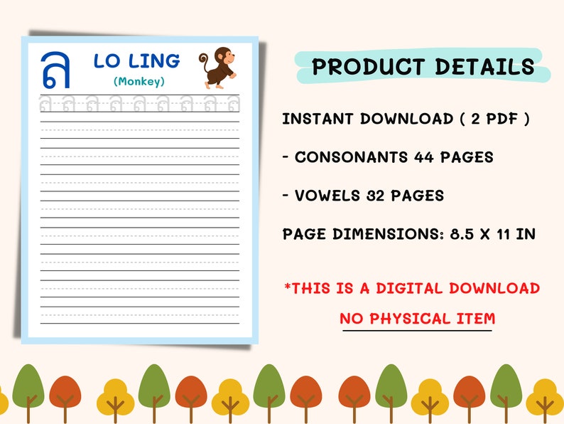 Thai Alphabets (44 Consonants + 32 Vowels) Handwriting Practice ...