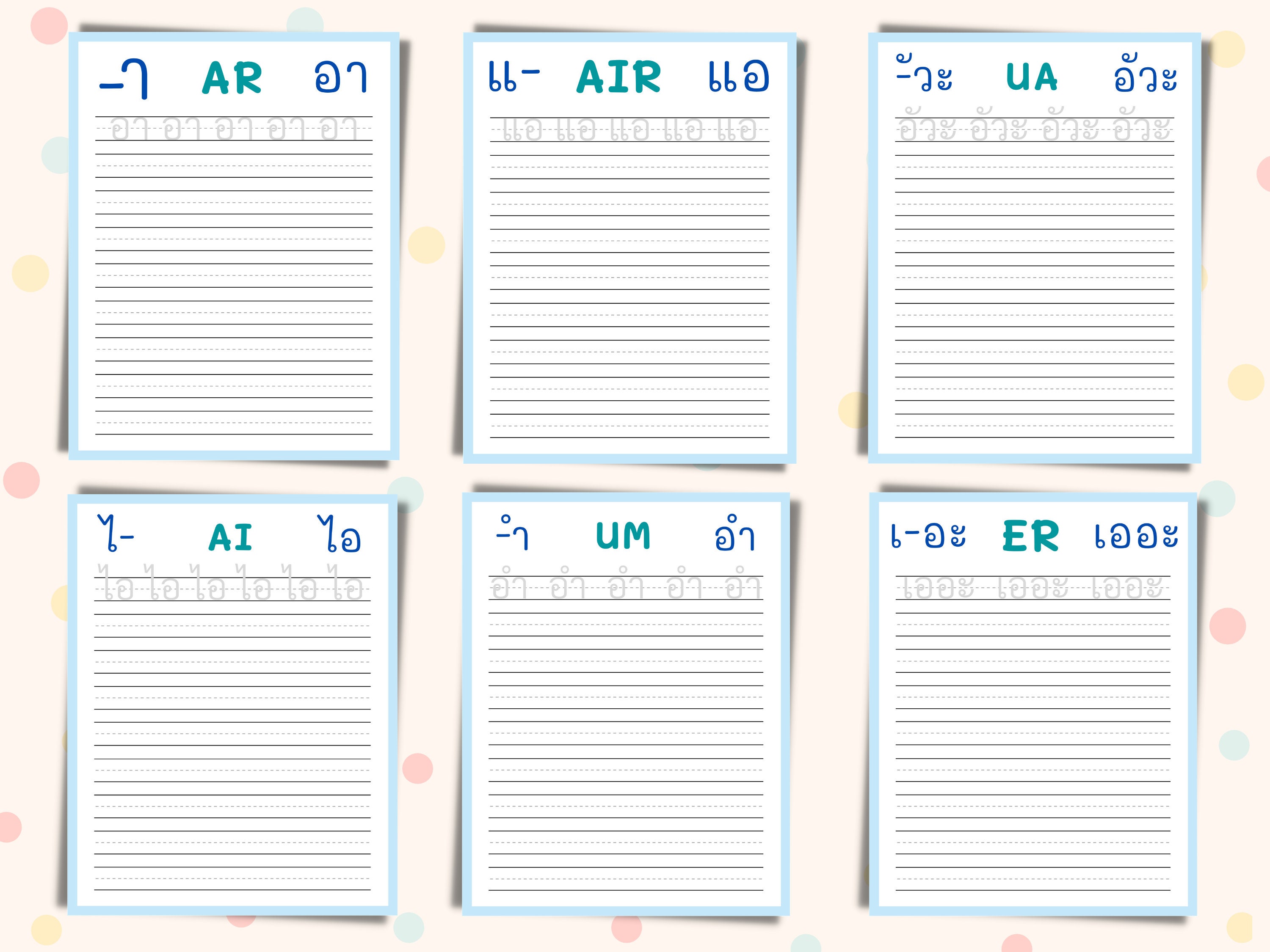 Thai Alphabets (44 Consonants + 32 Vowels) Handwriting Practice ...