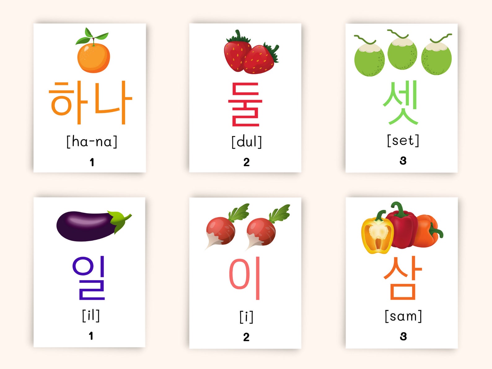 Korean Flashcards Consonants Vowels & Numbers Printable | Etsy