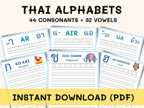 Thai Alphabets 44 Consonants 32 Vowels Handwriting - Etsy