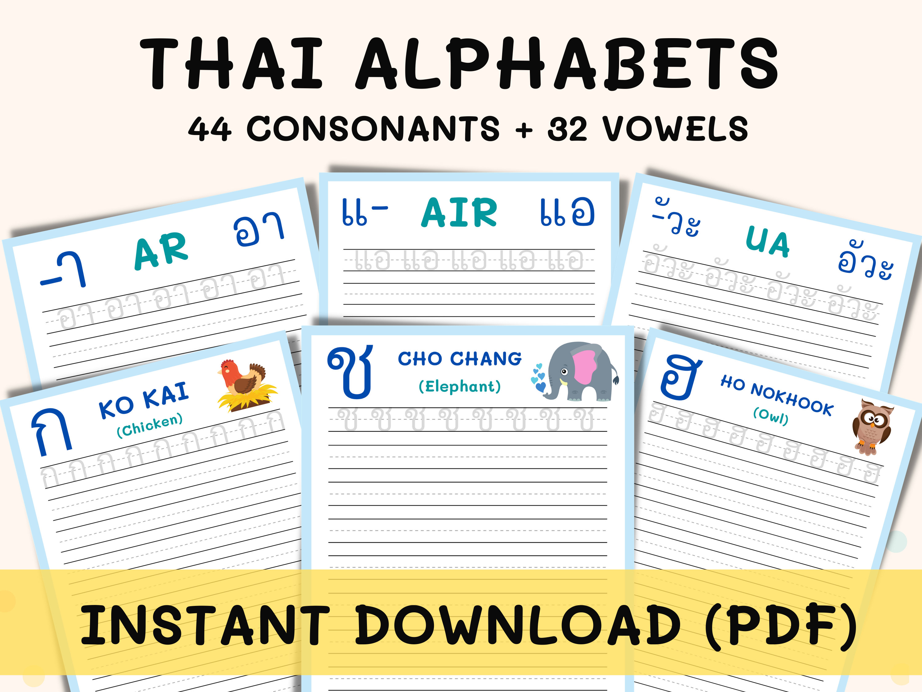 Buy Thai Alphabets 44 Consonants 32 Vowels Handwriting Practice ...