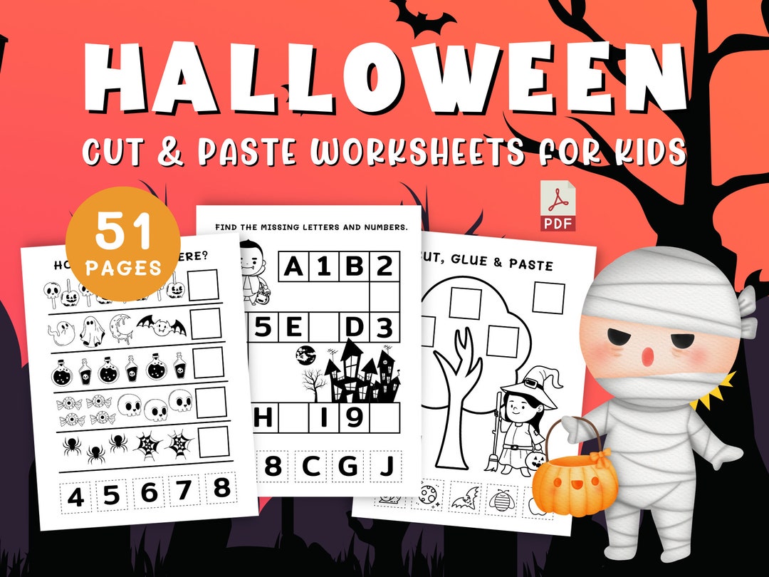 Halloween Cut & Paste Worksheets for Kids - Etsy