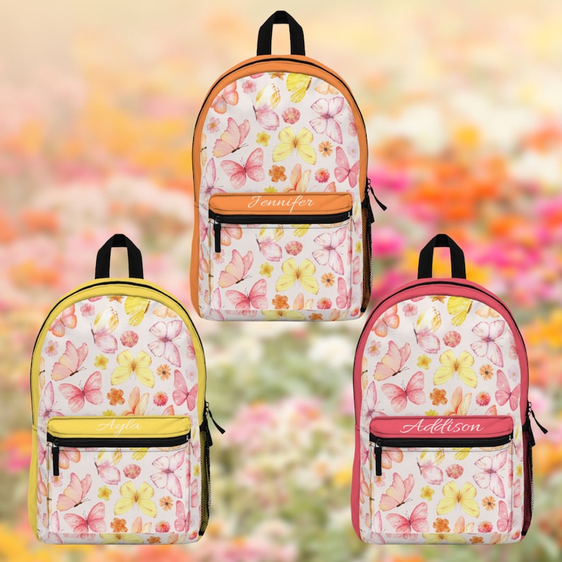 Personalized Butterflies & Flowers Backpack - Floral School Bag, Nature ...