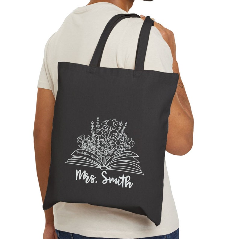 Personalized Teacher Floral and Book Tote Bag, Unique Teacher Gift ...