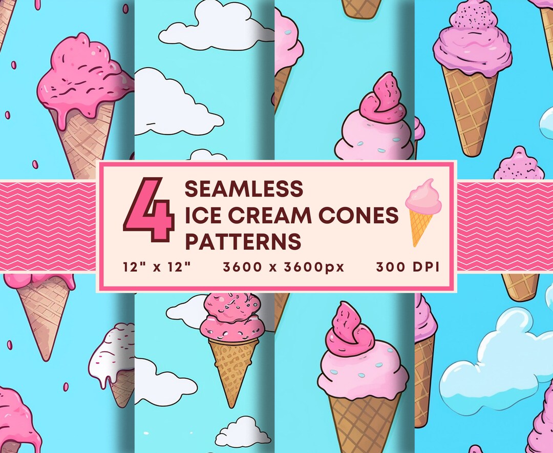 Simpsons-inspired Pink Ice Cream Cone Patterns Set of 4 - Etsy
