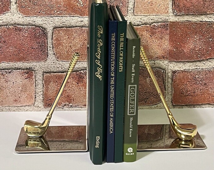 VINTAGE Decorative Crafts SOLID BRASS Lacquered Golf Bookends Pair 3-D ...