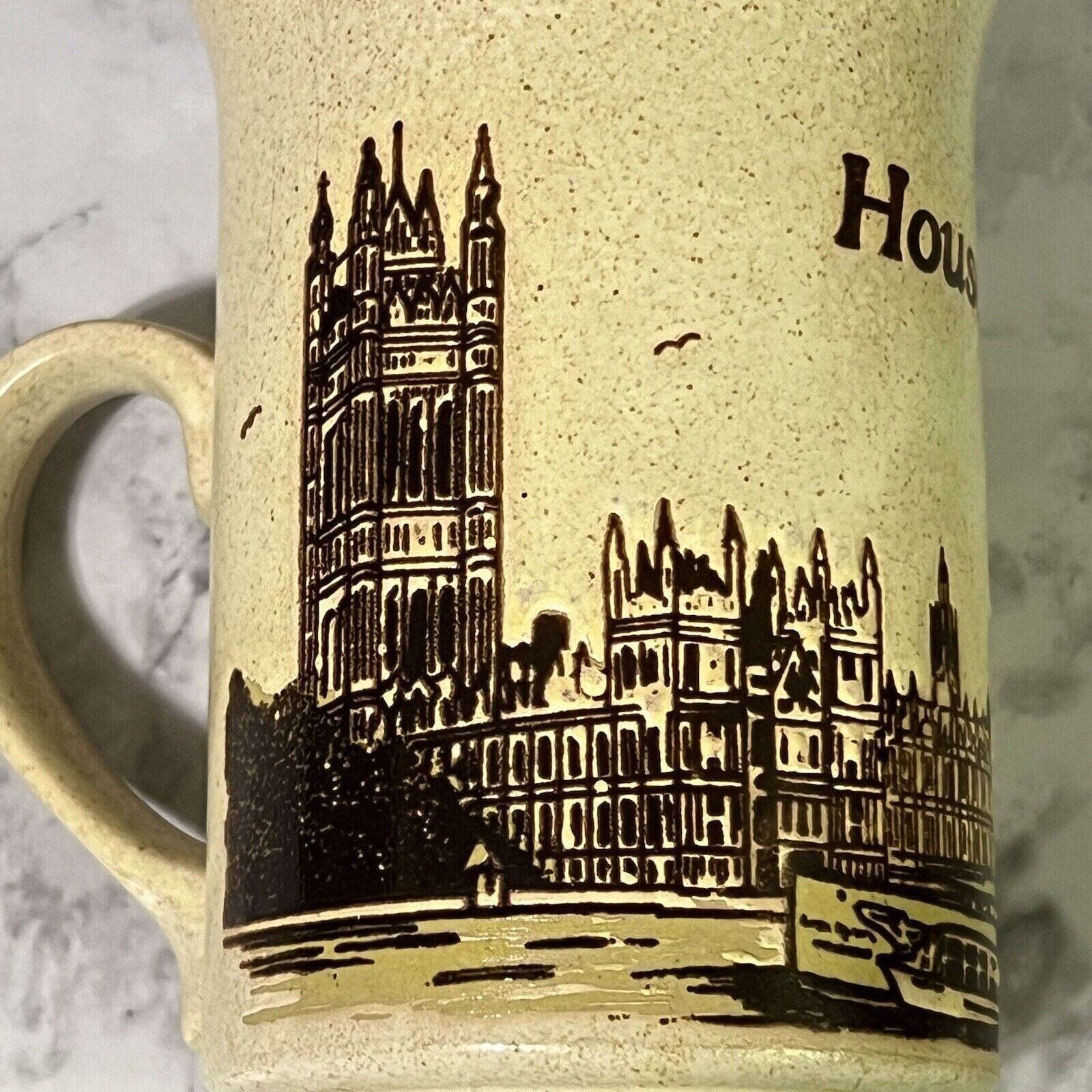 VINTAGE Houses of Parliament LONDON Ceramic Mug 12oz Tan ETCHED ...