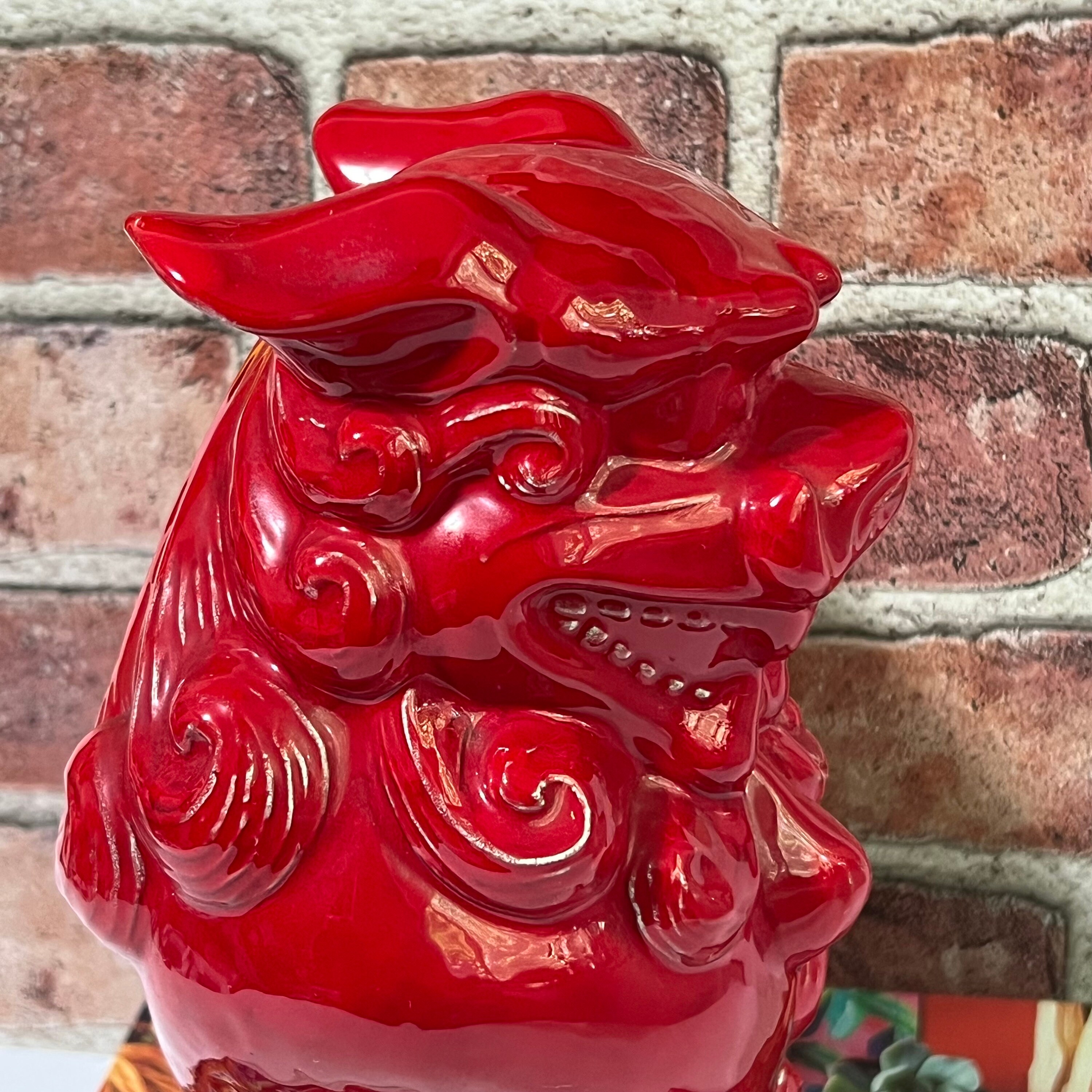 VINTAGE Foo Dog Ceramic Figurine, Red Asian Oriental Chinese Imperial ...