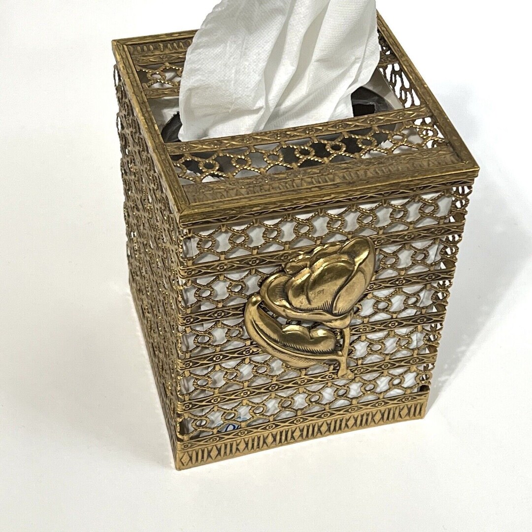 Mid-century Hollywood Regency Filigree Tissue Box Cover With 3-D Rose ...